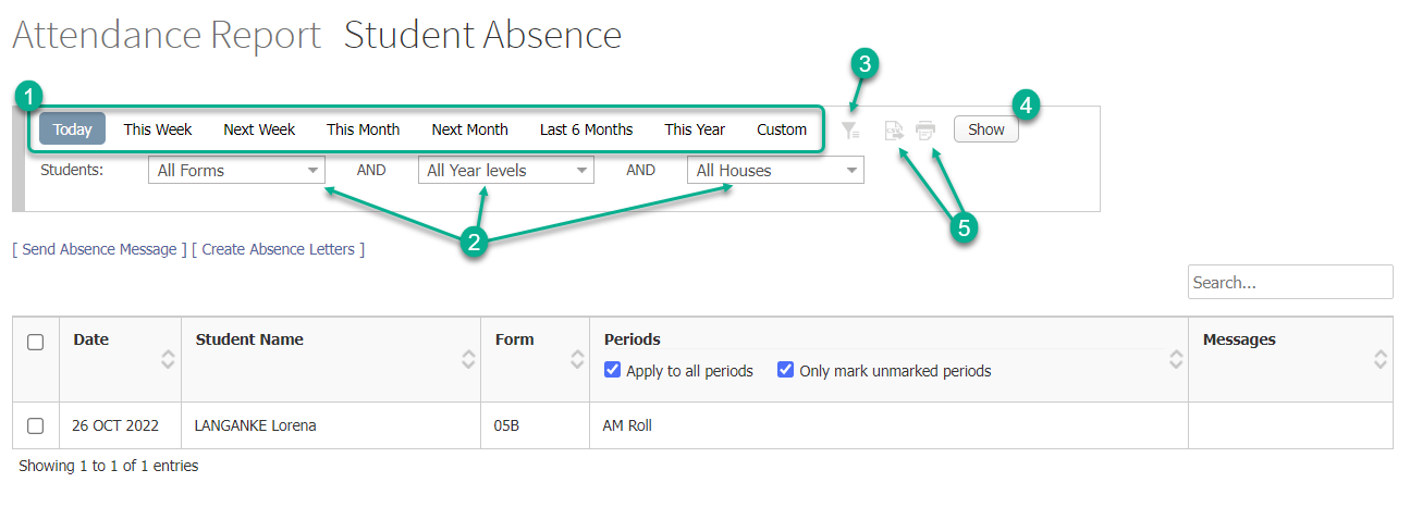 Attendance reports: Student Absences report